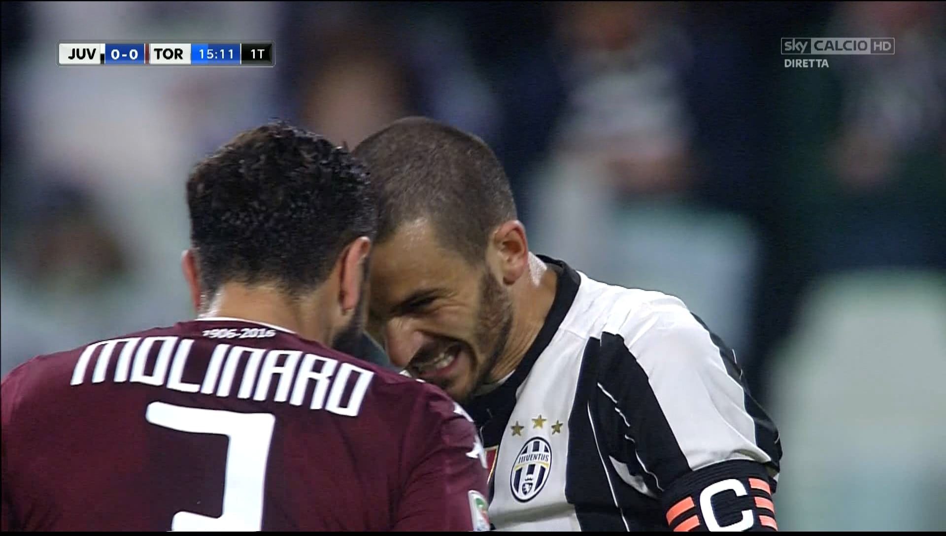 Juventus-Torino, Molinaro salva su Bonucci: testata amichevole tra i ...