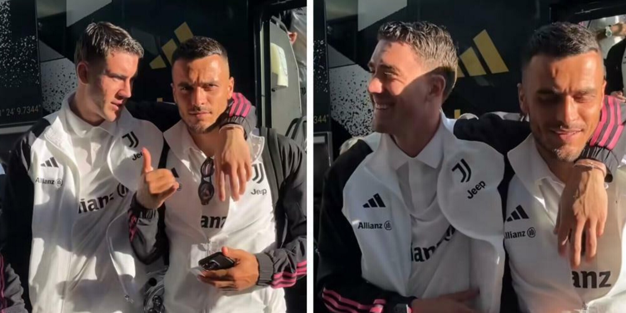 La Juve arriva negli Usa e Kostic "ruba" gli occhiali a Vlahovic