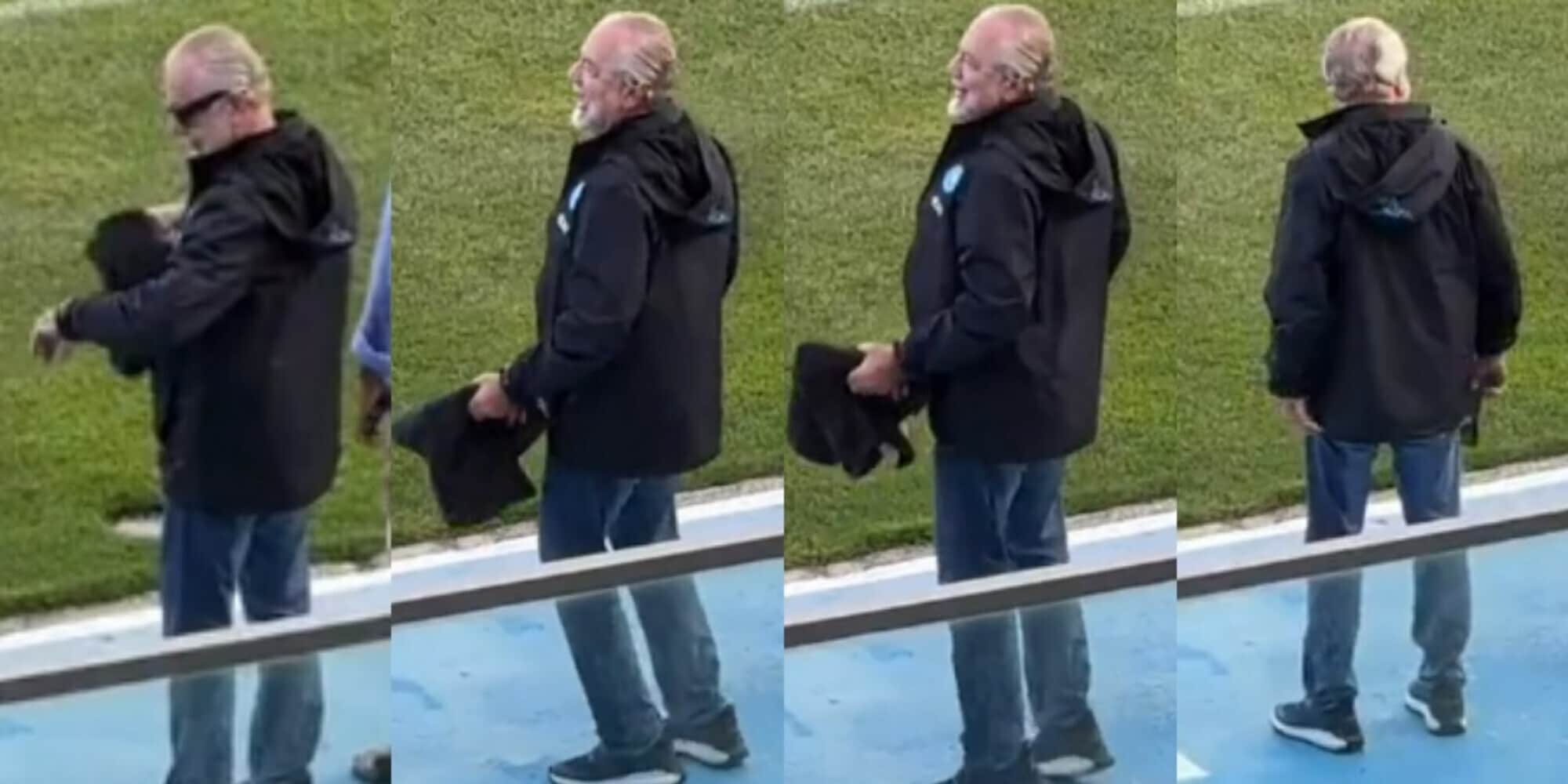 I tifosi del Napoli cantano il coro anti Juve: De Laurentiis si scatena