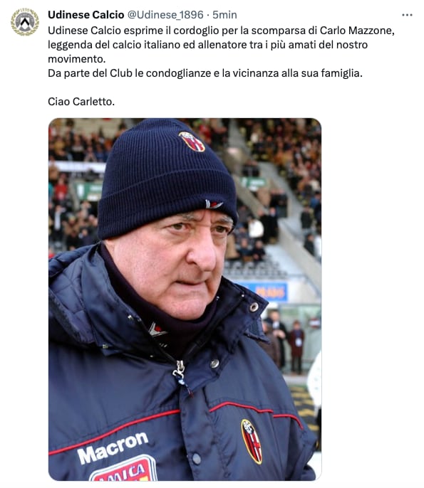 Addio a Carlo Mazzone, il mondo del calcio in lutto: tutte le reazioni