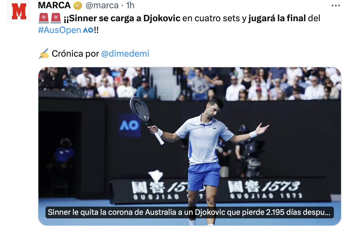 Sinner batte Djokovic e vola in finale: le reazioni della stampa estera