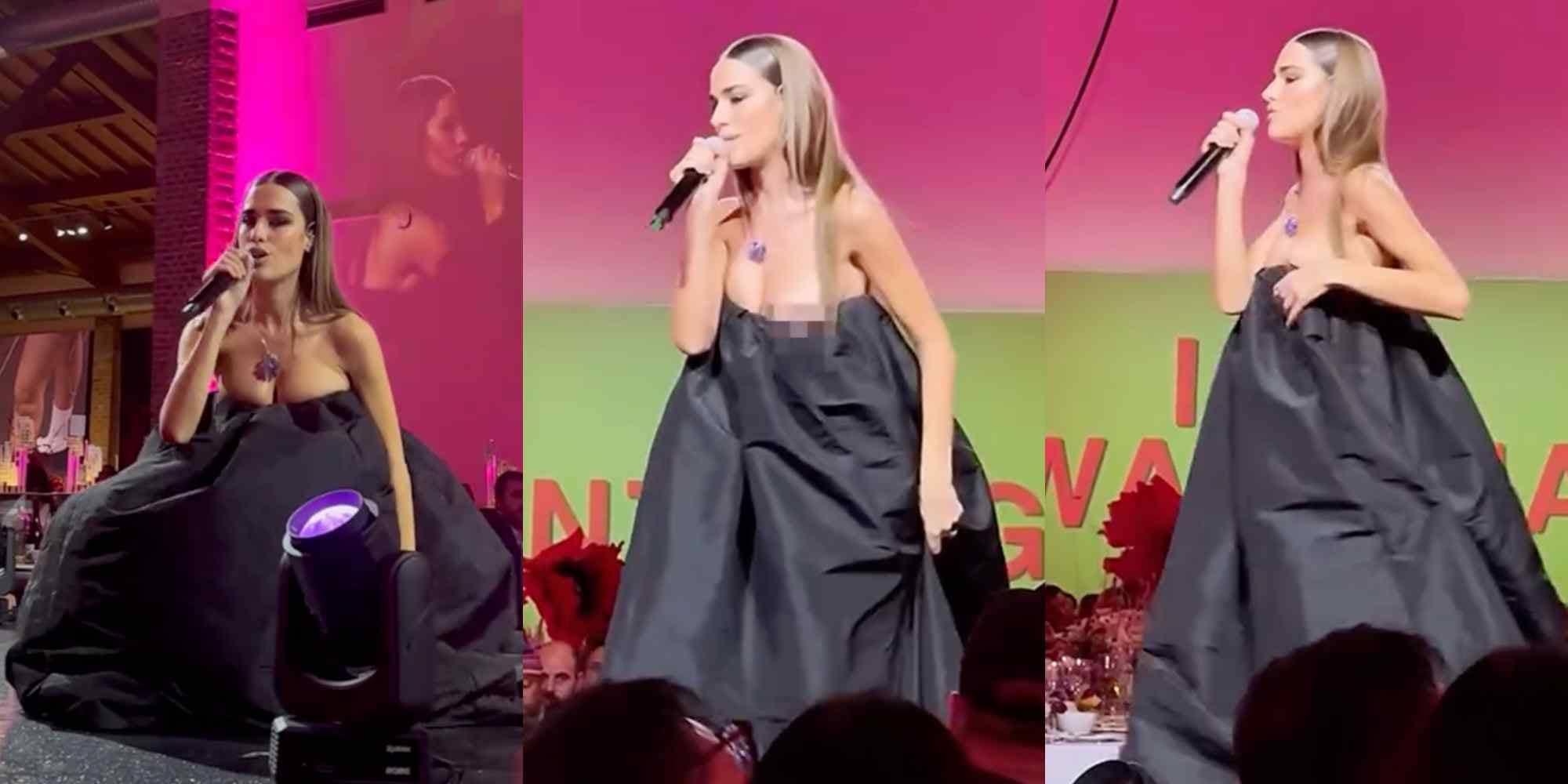 Clara, incidente sexy durante un concerto: il vestito scivola giù