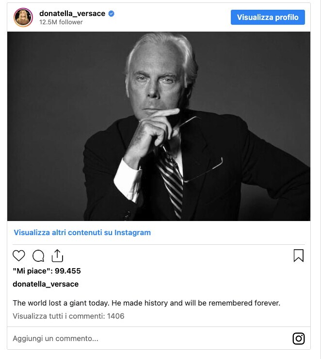 Morte Giorgio Armani, da Shevchenko fino a Julia Roberts, Juve e ...