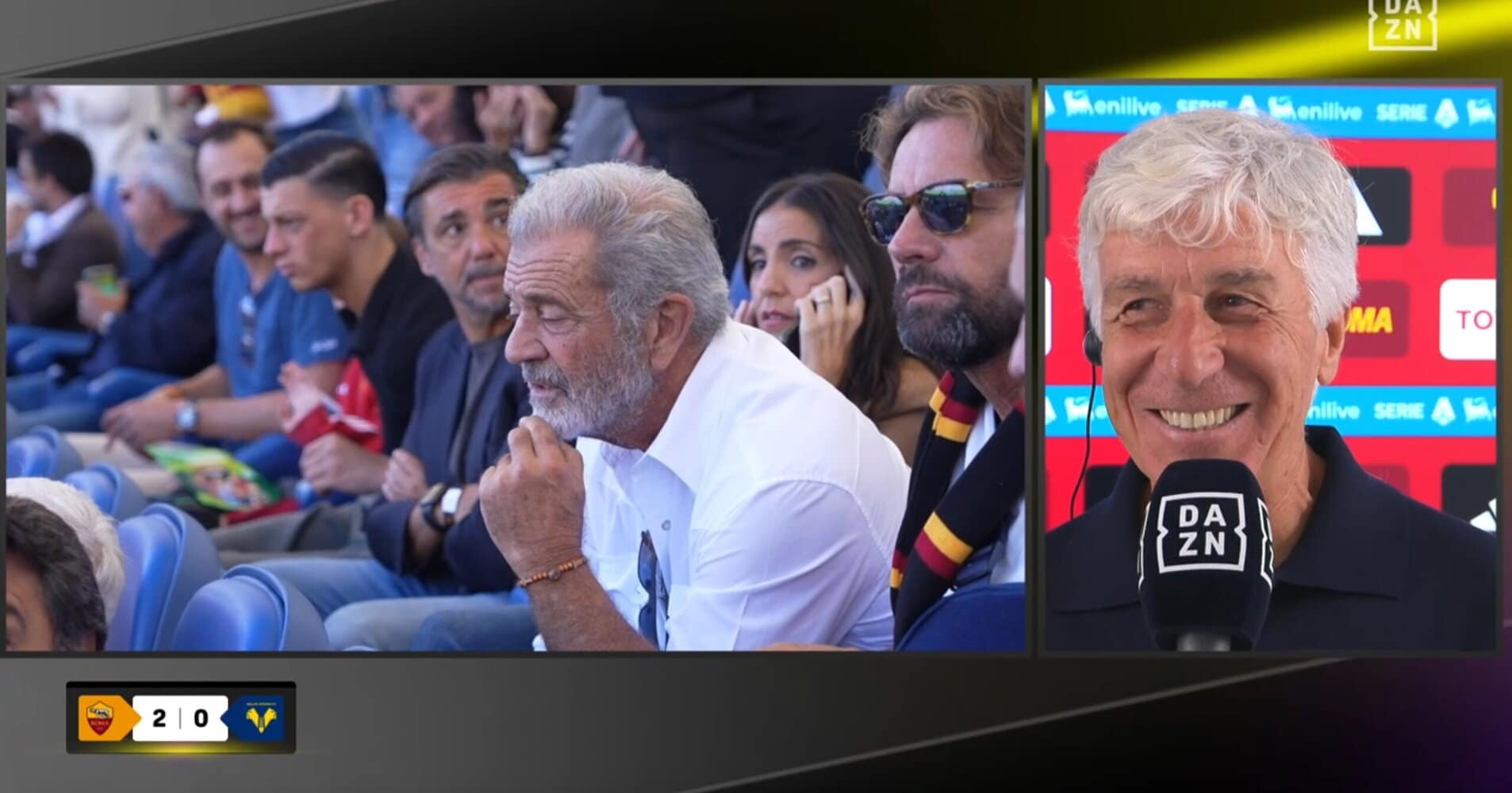Gasperini e la battuta su Mel Gibson in tribuna all'Olimpico: "Ha portato fortuna, lo inviteremo ...