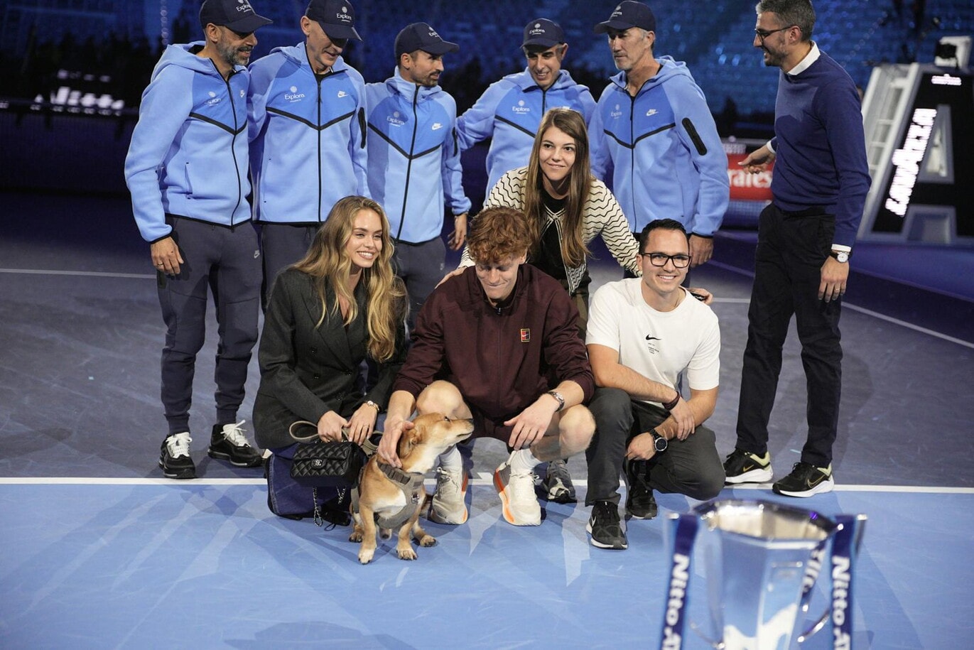 Sinner show, che festa in campo con Laila e il cane Snoopy!