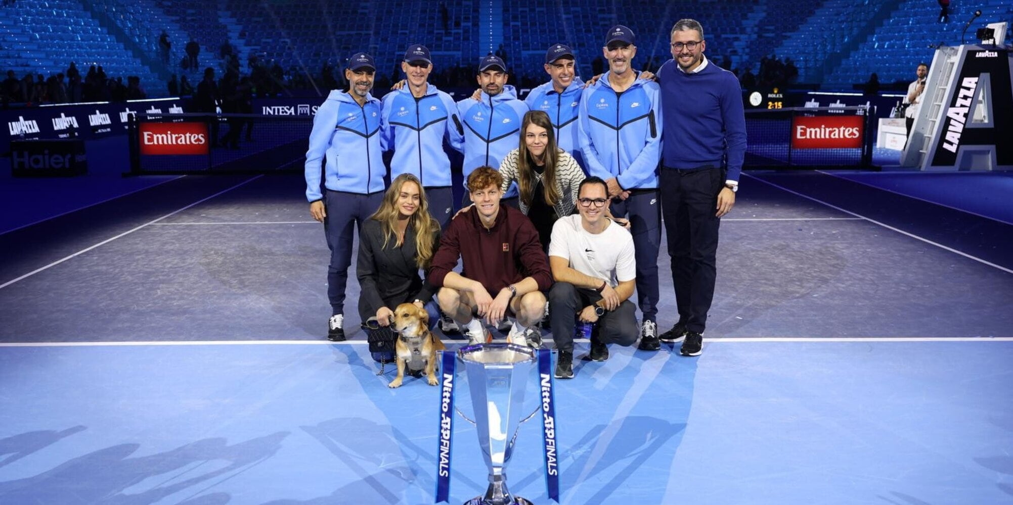 Sinner show, che festa in campo con Laila e il cane Snoopy!