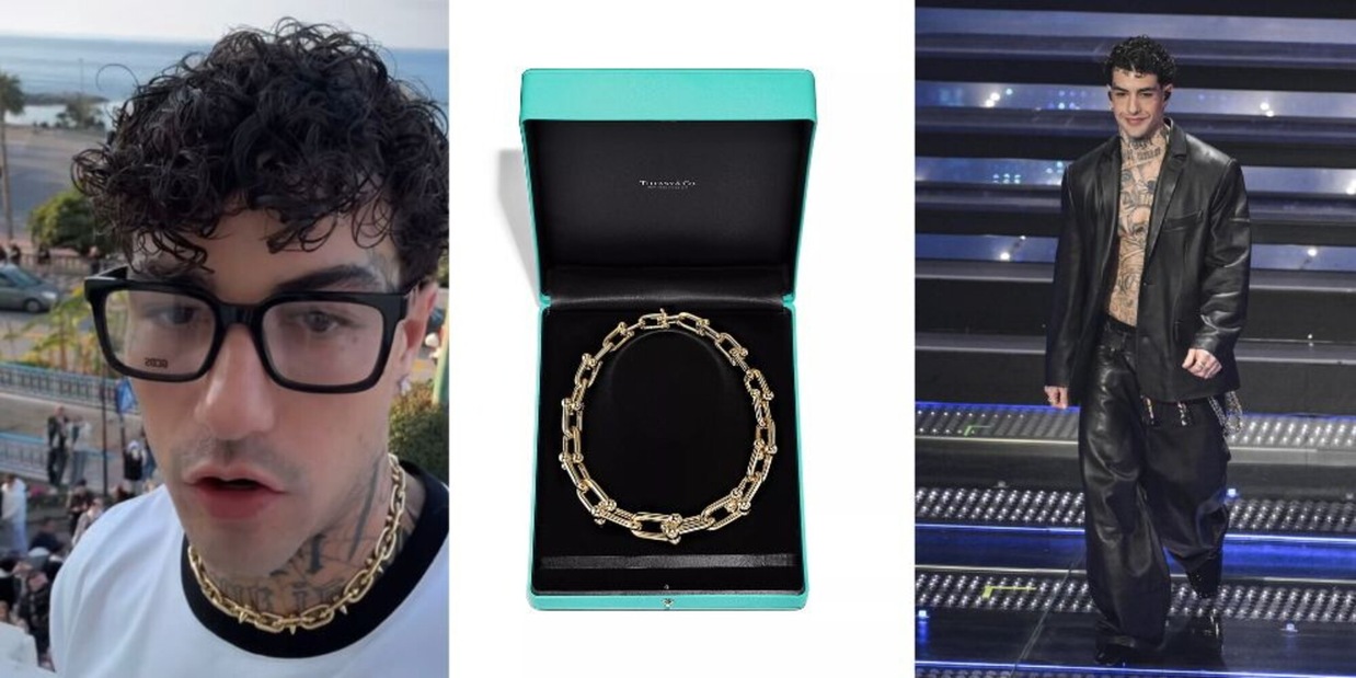 Tony Effe furioso per la collana a Sanremo: quanto costa, qual è il ...