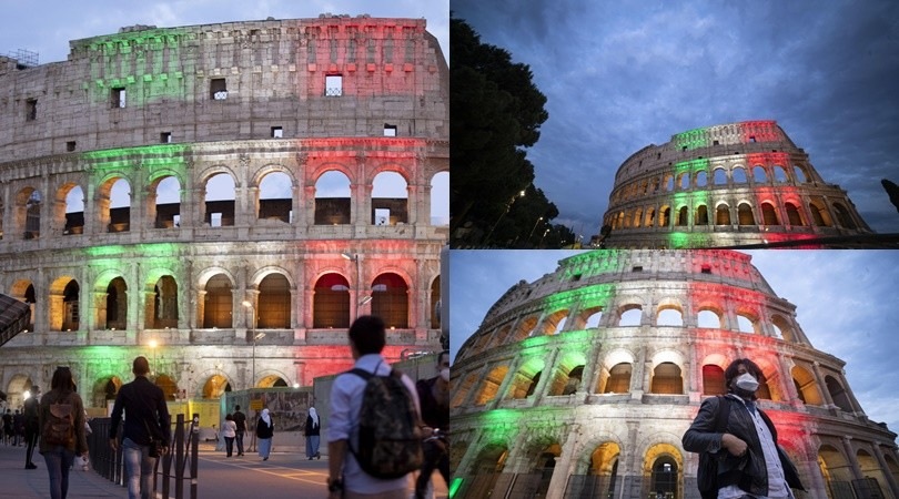 Roma, il Colosseo illuminato con luci tricolori per festeggiare la ...