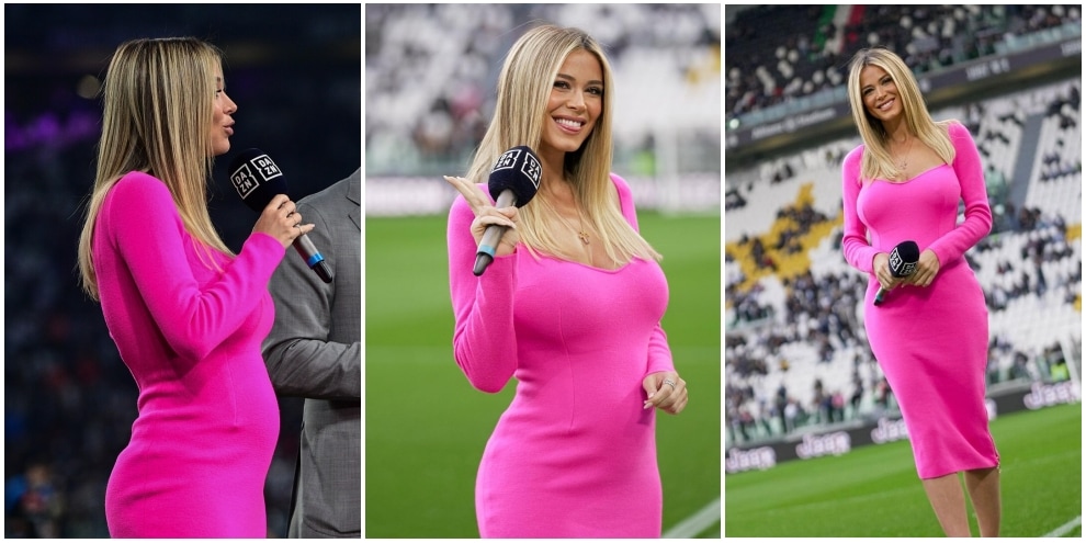 Diletta Leotta mostra il pancino a bordo campo prima di Juve-Napoli
